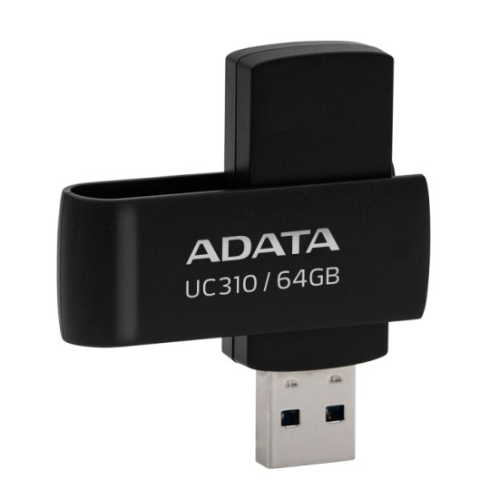64GB AData UC310 USB 3.2 Flash Drive - Black Capless Swivel