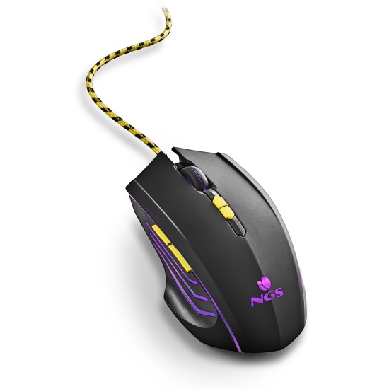 NGS GMX-123, Wired Gaming Mouse with LED Lights and Braided Cable, Black