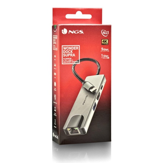 NGS Wonder Dock Supra, 4-in-1 USB-C Multiport Adapter with HDMI, LAN ...