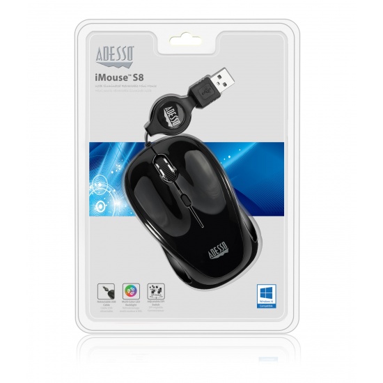 Adesso iMouse S8B LED Optical Wired USB Retractable Mini Mouse