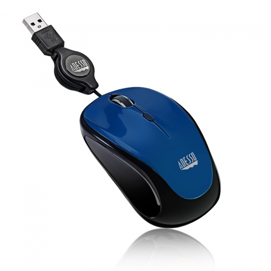 Adesso iMouse S8L LED Optical Wired USB Retractable Mini Mouse - Blue