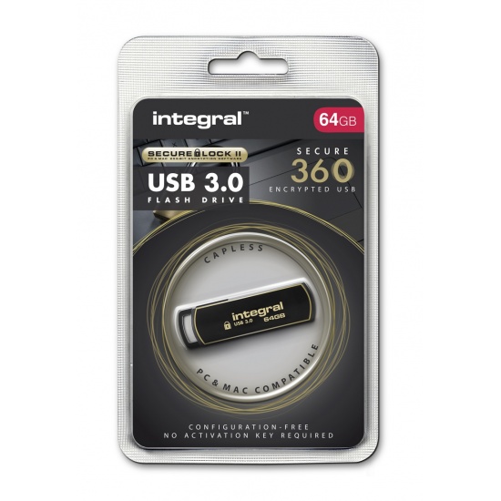 64GB Integral Secure 360 Encrypted USB3.0 Flash Drive (256-bit AES ...