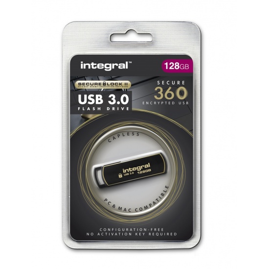 128GB Integral Secure 360 Encrypted USB3.0 Flash Drive (256-bit AES ...
