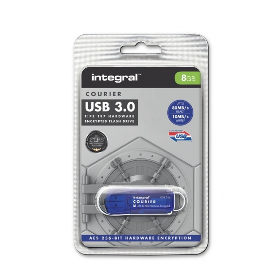 8GB Integral Courier FIPS 197 Encrypted USB3.0 Flash Drive 256-bit ...
