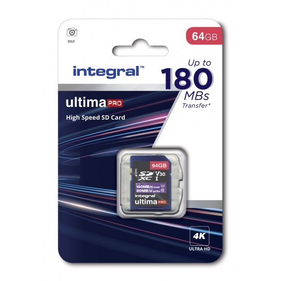 64GB Integral Ultima Pro SDXC Memory Card CL10 V30 UHI-I U3 180MB/sec