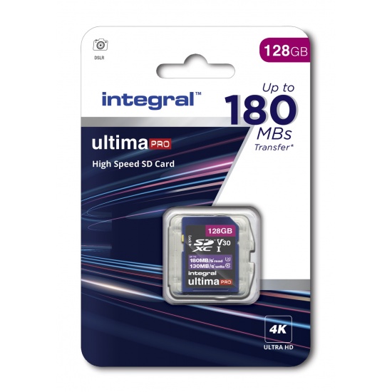 128GB Integral Ultima Pro SDXC Memory Card CL10 V30 UHI-I U3 180MB/sec