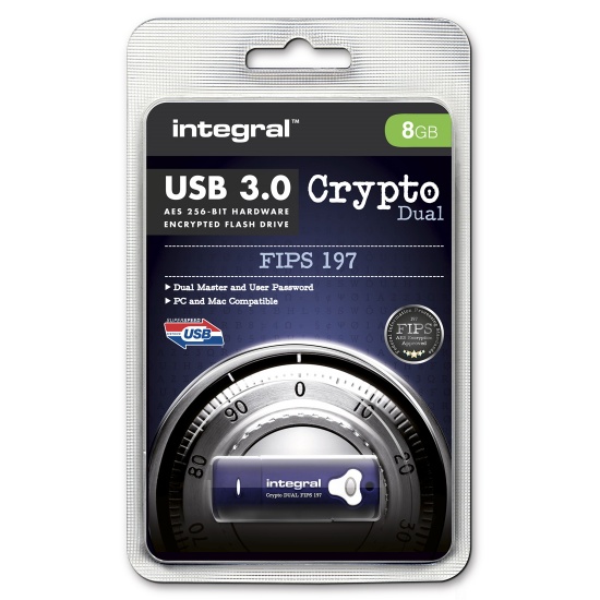 8GB Integral Crypto DUAL FIPS 197 Encrypted USB3.0 Flash Drive (AES 256 ...