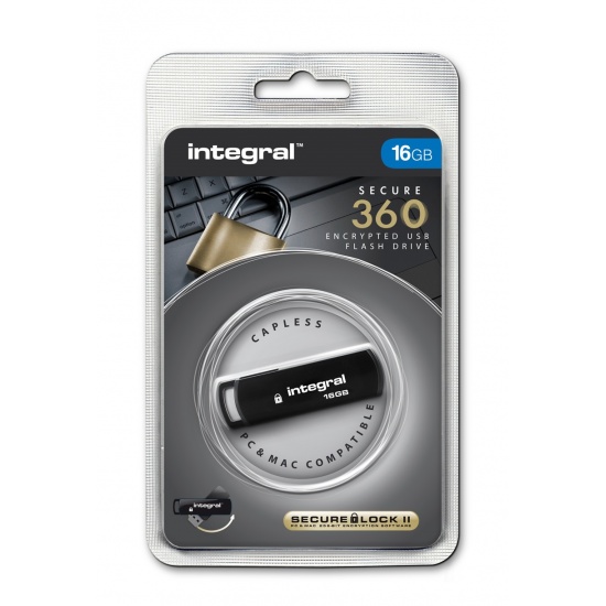16GB Integral Secure 360 Encrypted USB3.0 Flash Drive (256-bit AES ...