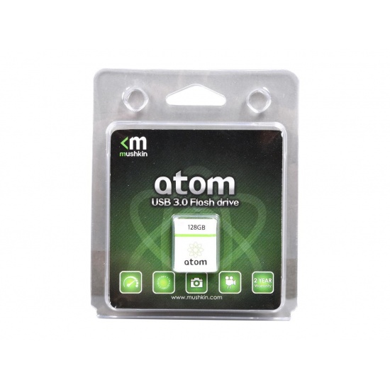 128GB Mushkin Atom USB 3.0 Flash Drive - White/Green