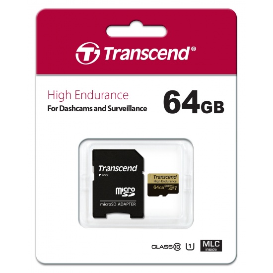64GB Transcend High Endurance MicroSDXC Card CL10 w/SD Adapter