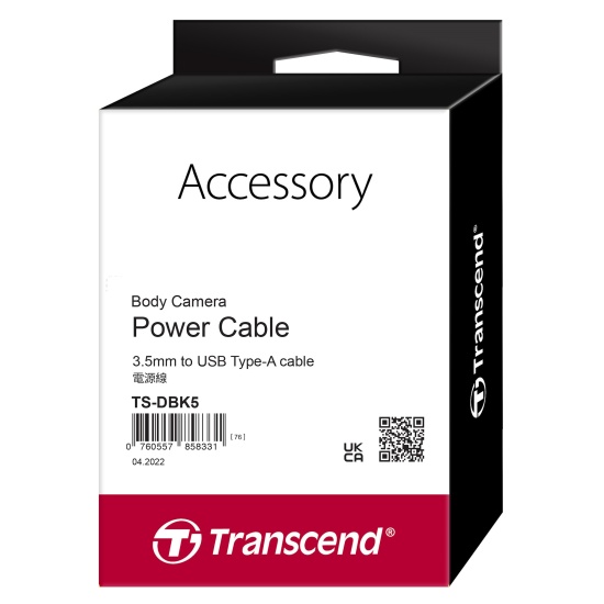 Transcend TS-DBK5 Body Camera Accessory 3.5mm to USB Type-A Power Cable