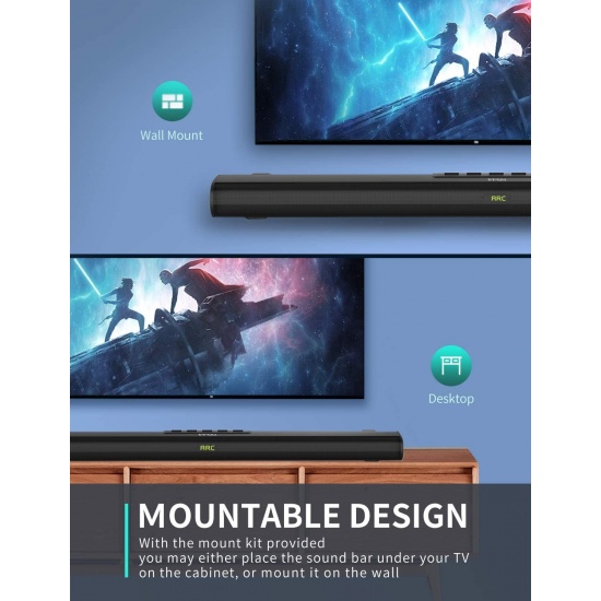 VMAI S5 60W Sound Bar for TV with Built-in Subwoofer, Wired & Wireless ...