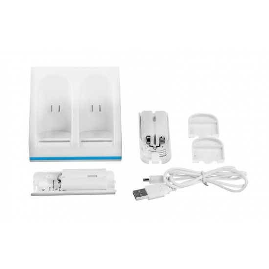 White Nintendo Wii Double Charger Station with 2x rechargeable battery ...