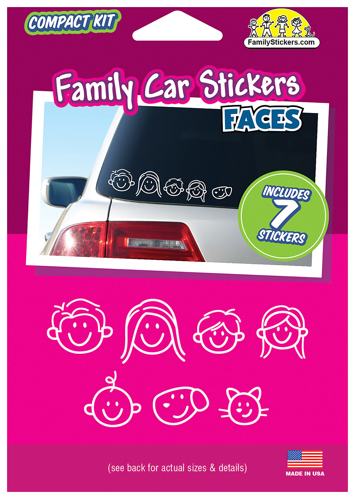 Family Faces Car Stickers - contains 7 stickers