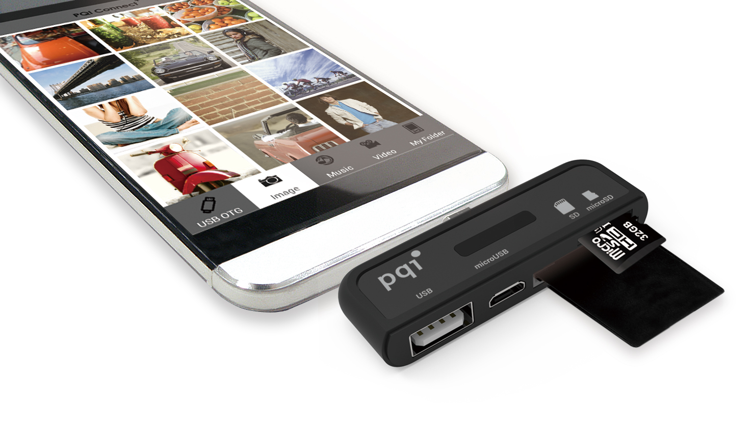 PQI Connect 209 Smartphone and Tablet USB Card Reader and USB Hub