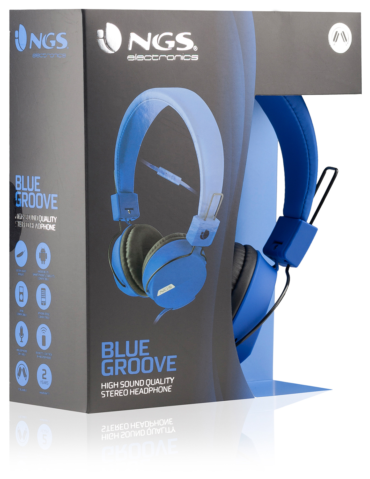 NGS Blue Groove - Foldable DJ Headphones with Built-in Microphone