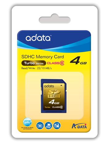 4GB A-Data SDHC CL6 Secure Digital Card Turbo Hi-Speed Series