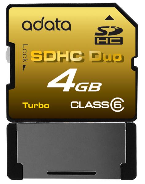 4GB A-Data Secure Digital SDHC Duo Card CL6 Turbo Series (SDHC + USB ...