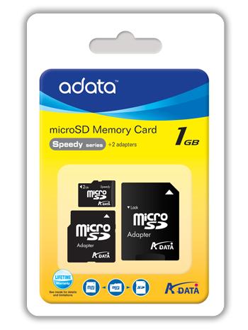 1GB A-Data Speedy microSD (TransFlash) Memory Card w/2 adapters