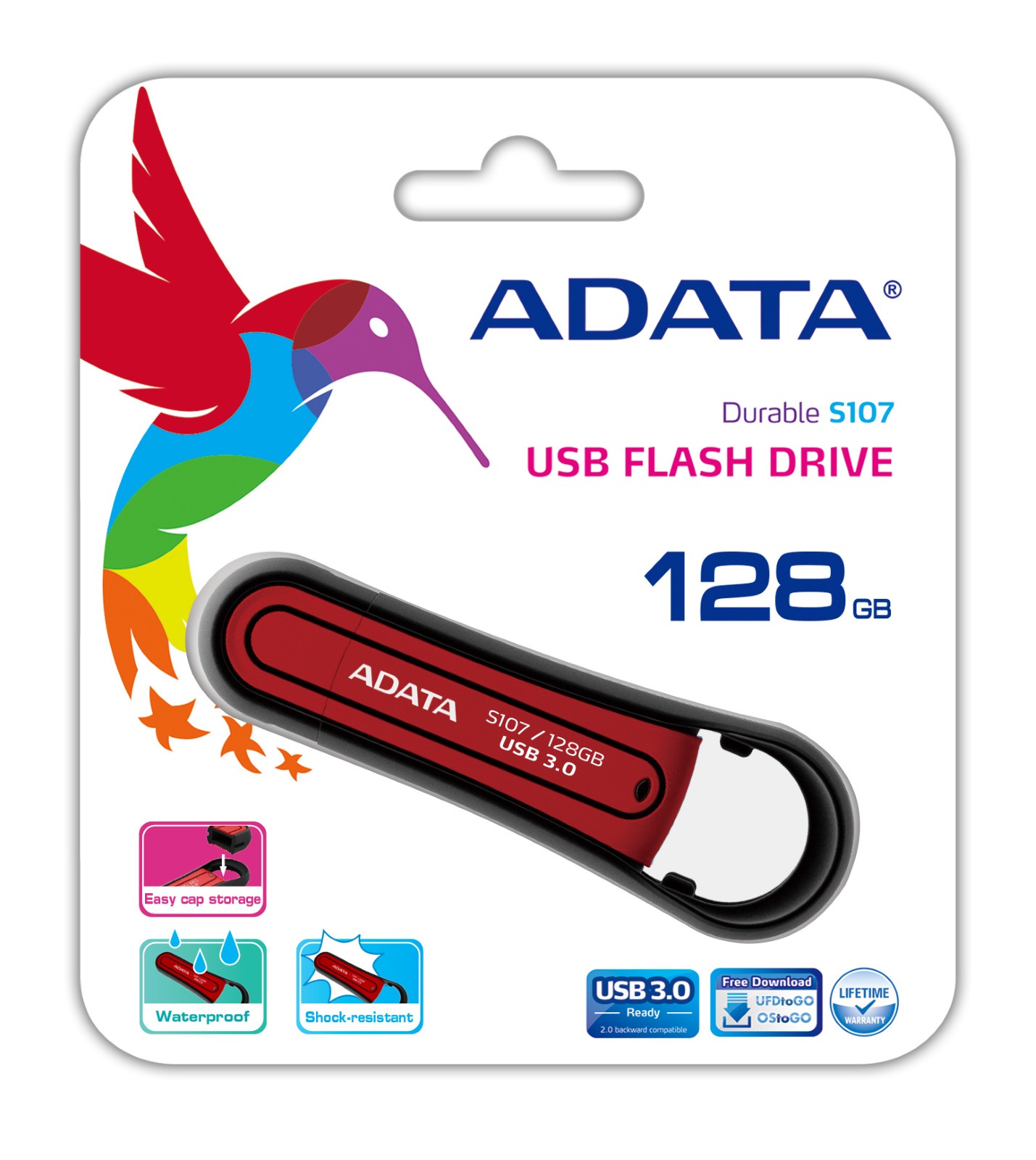 128GB Adata Durable S107 USB3.0 Flash Drive Red