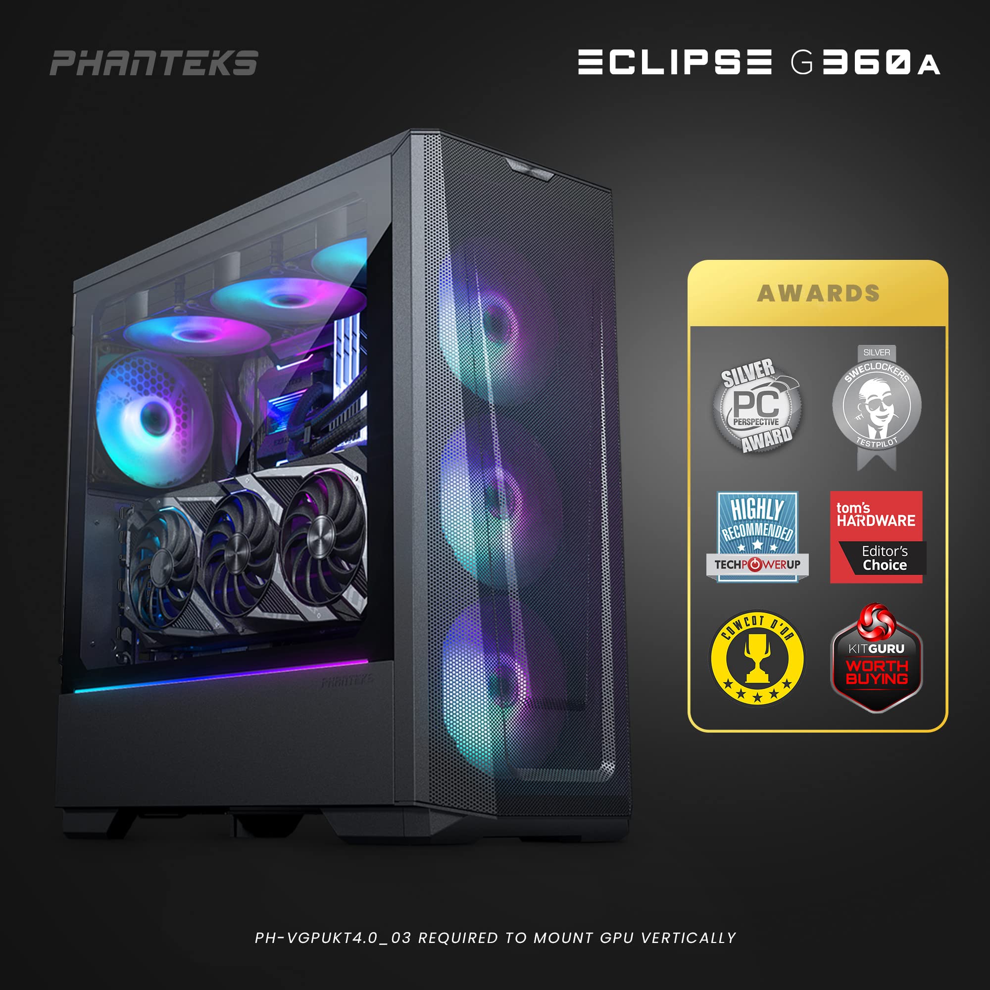 Phanteks G360A Midi Tower Black, Transparent