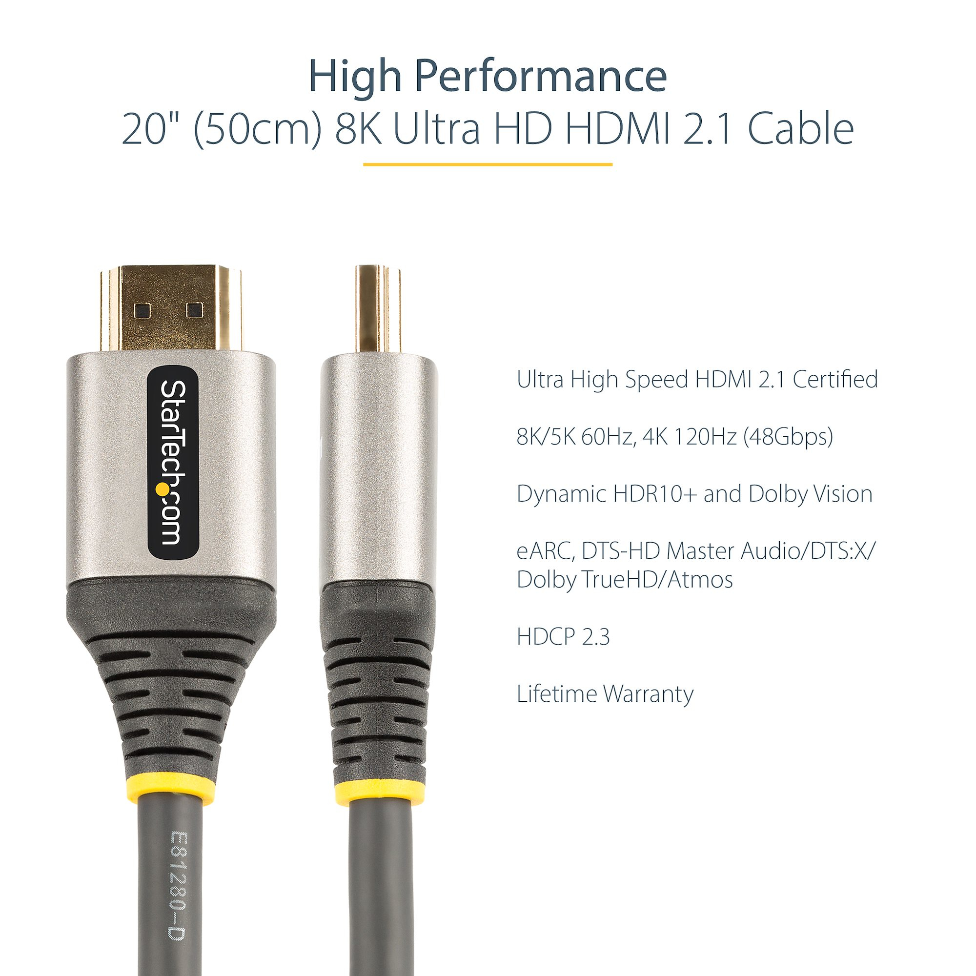 StarTech.com 20in (50cm) HDMI 2.1 Cable 8K - Certified Ultra High Speed ...