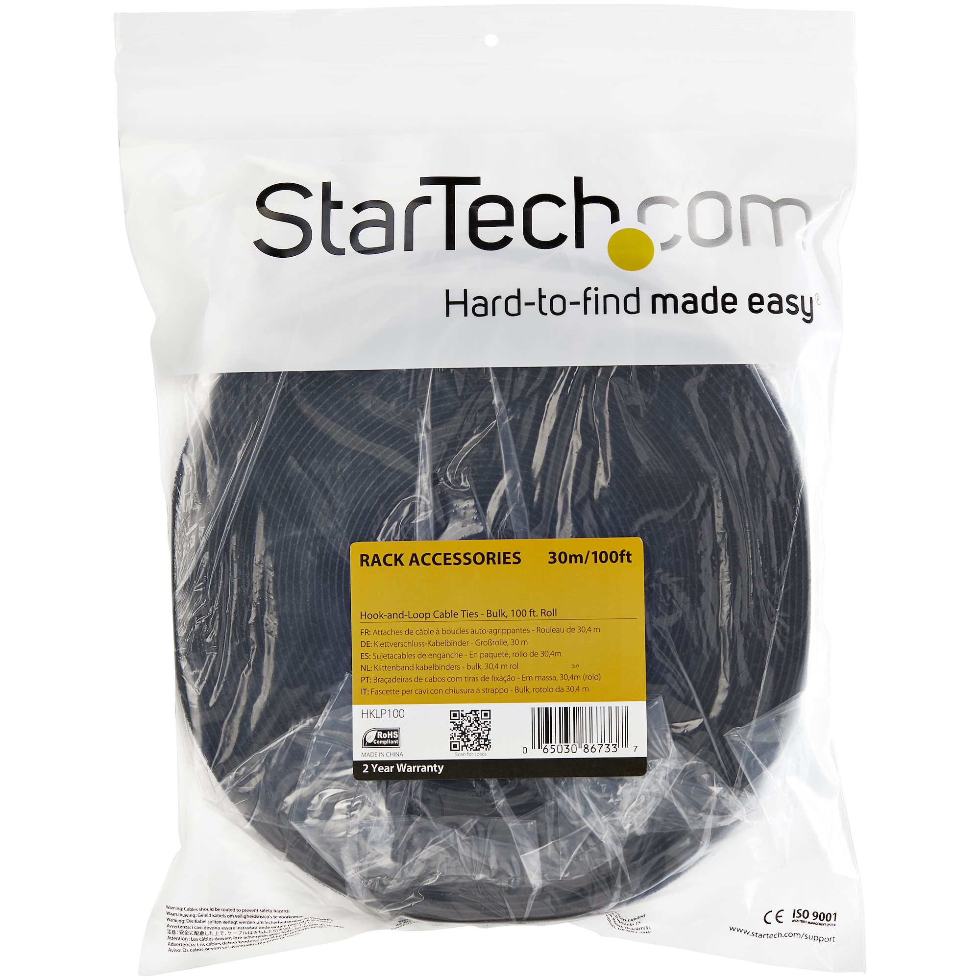 StarTech.com 100ft Hook and Loop Roll - Cut-to-Size Reusable Cable Ties ...
