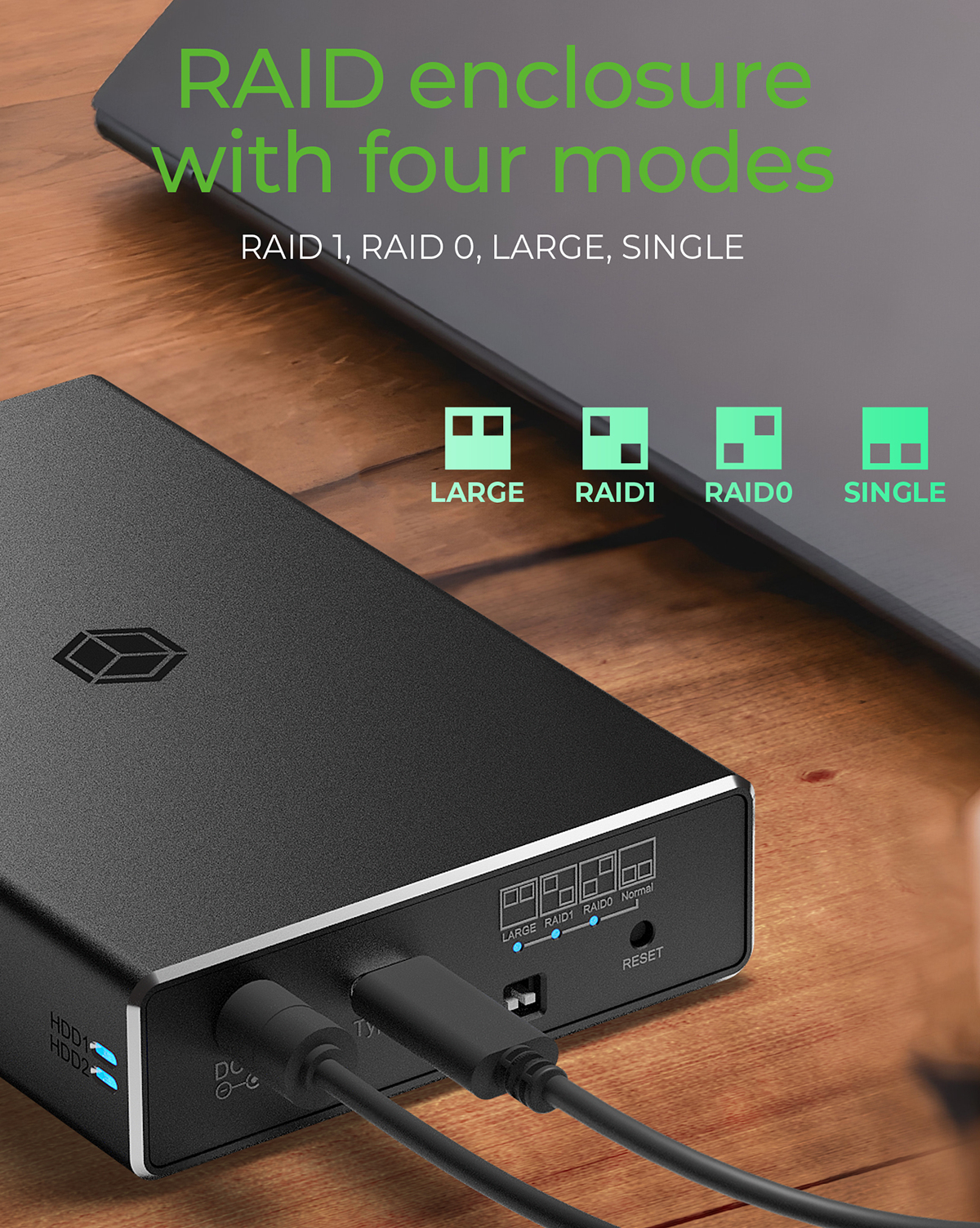 ICY BOX RAID enclosure for 2x HDD/SSD USB 3.2 Gen 2 Type-C® / Type-A ...