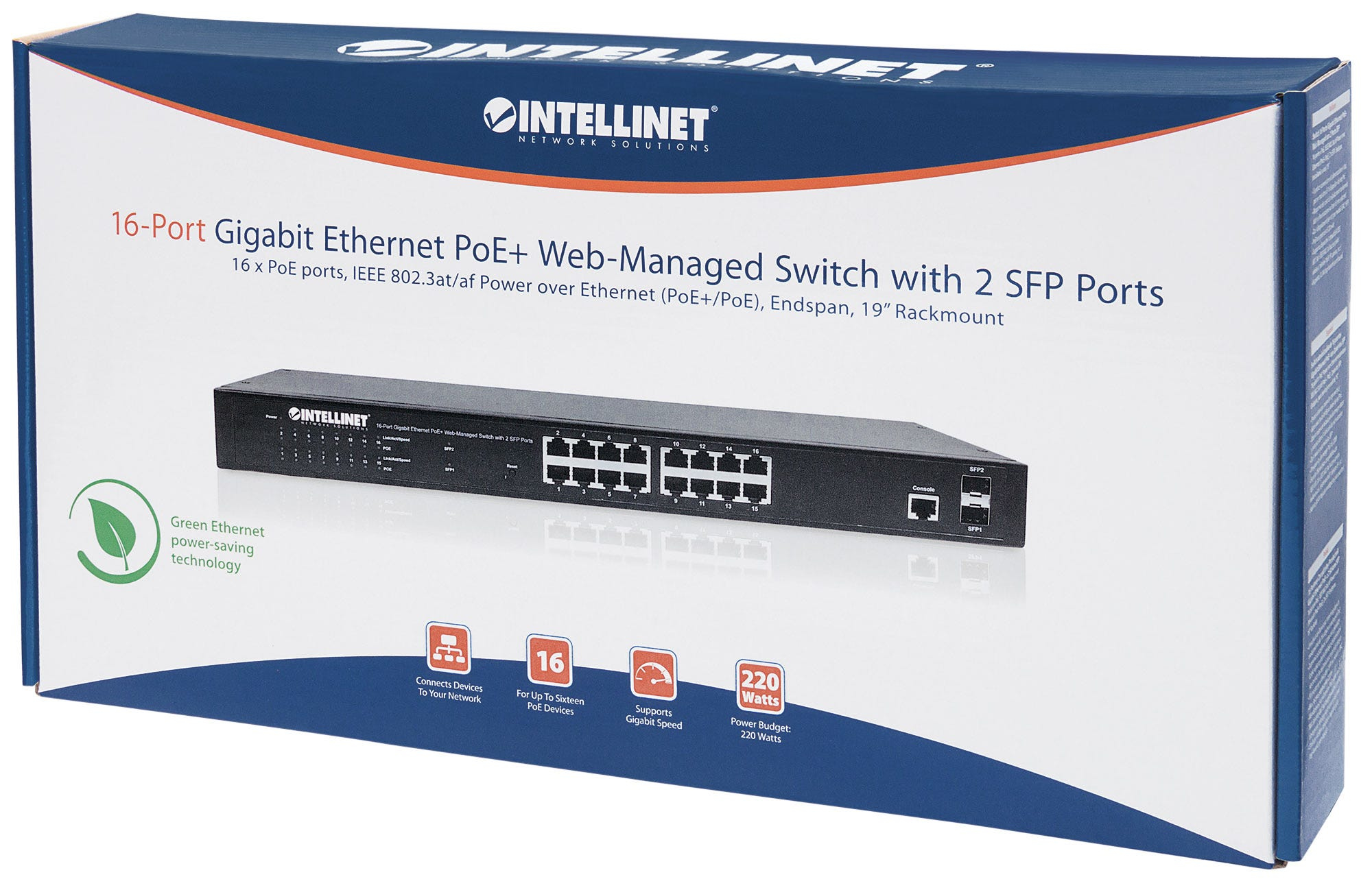 Intellinet 16-Port Gigabit Ethernet PoE+ Web-Managed Switch with 2 SFP ...