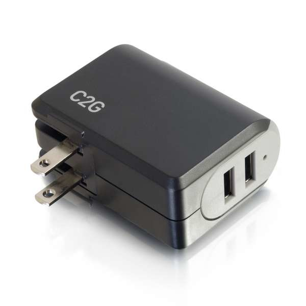 C2G 2-Port USB 4.8AMP Wall Charger - Black, Grey