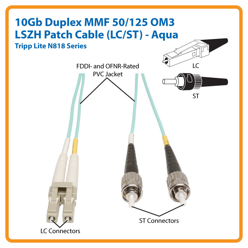10FT Tripp Lite LC Multi Mode To ST Multi Mode 10Gb Duplex Multimode 50 ...