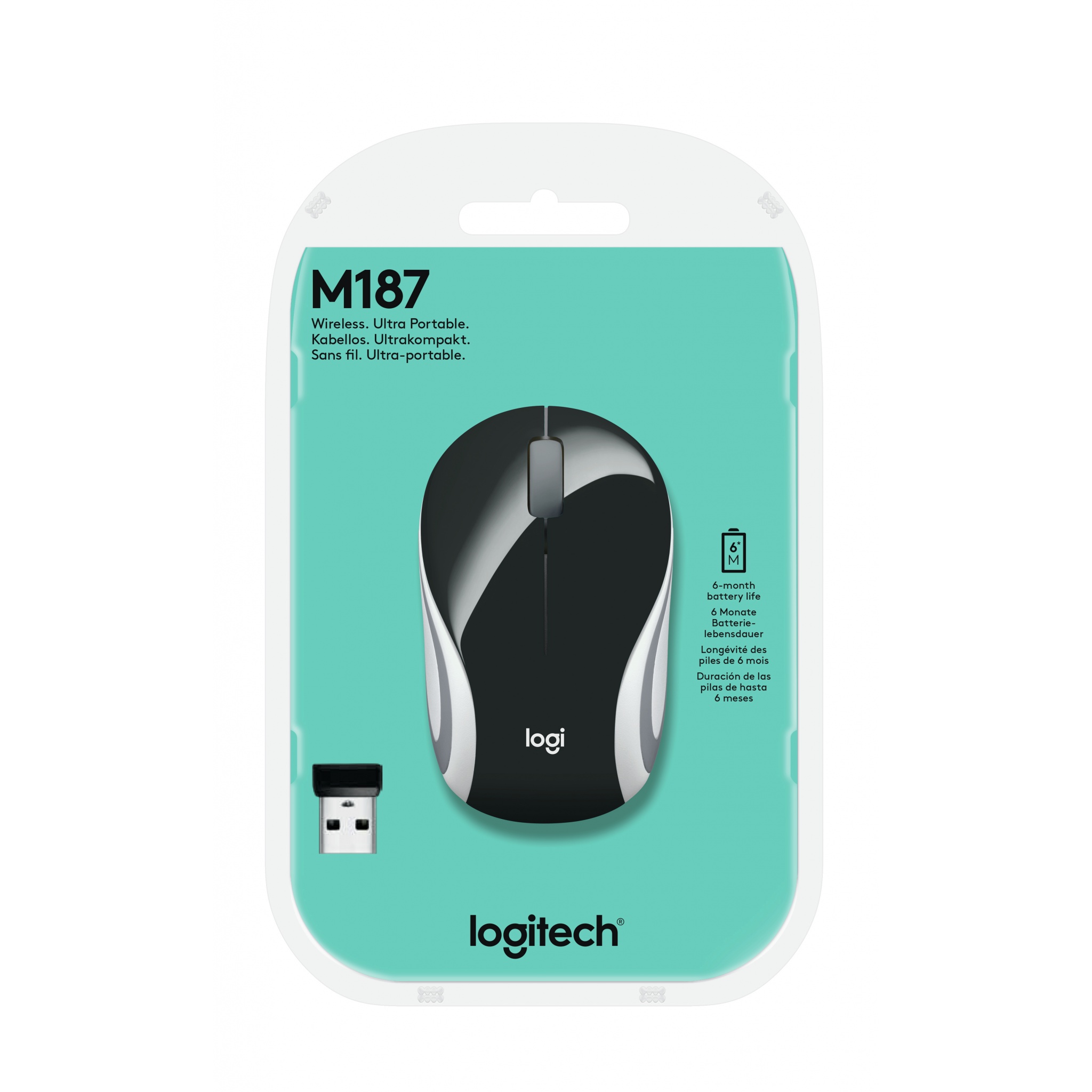 Logitech M187 Ambidextrous RF Wireless Mini Computer Mouse - Black