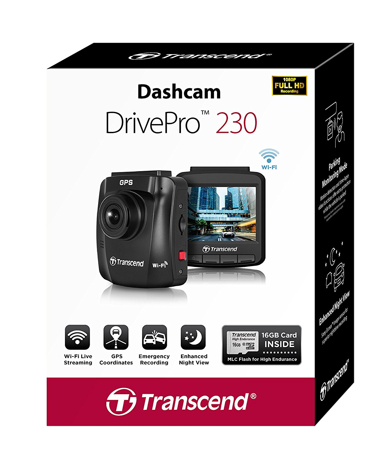 Transcend DrivePro 230 Car Video Recorder Dash Cam Full HD 1080p/30FPS ...