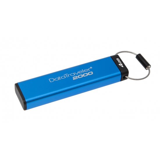 4GB Kingston DataTraveler 2000 Encrypted USB Flash Drive - Blue