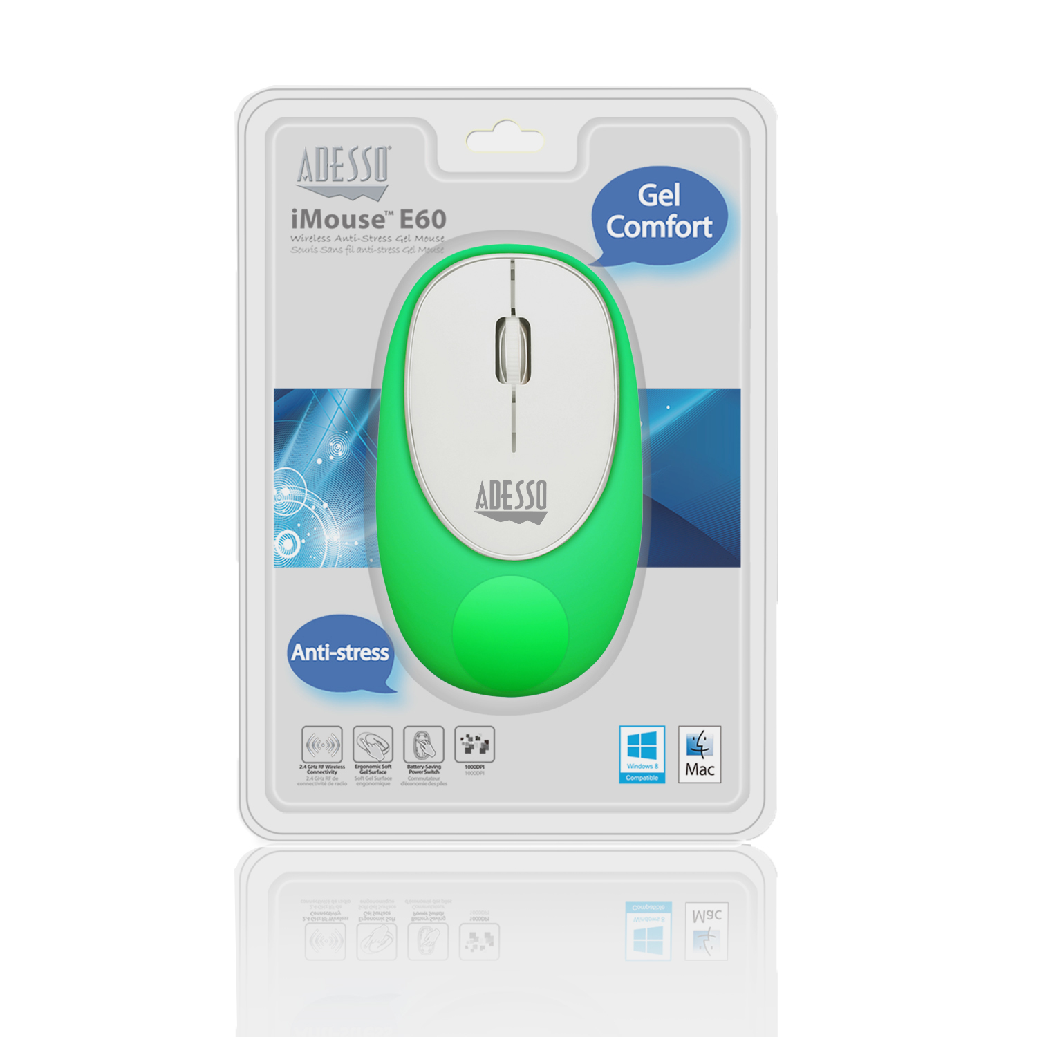 Adesso iMouse E60G Wireless USB Optical Anti-Stress Gel Mouse - Green