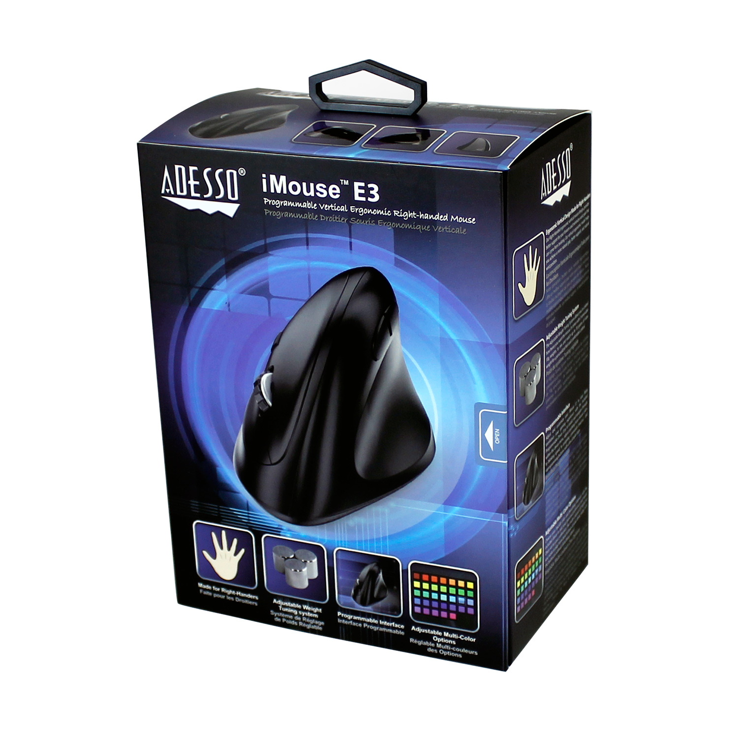 Adesso iMouse E3 Wired USB Optical Vertical Gaming Mouse w/Adjustable ...