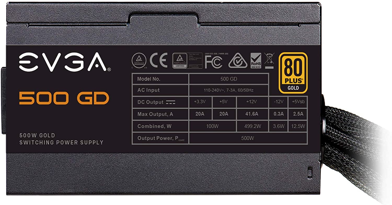 EVGA 500 GD 500W ATX Non Modular Power Supply - Black