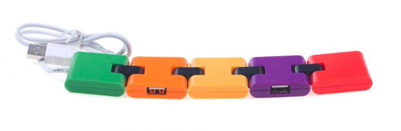 NEON 4-port USB Hub (USB2.0) flexible snake design - multi colour