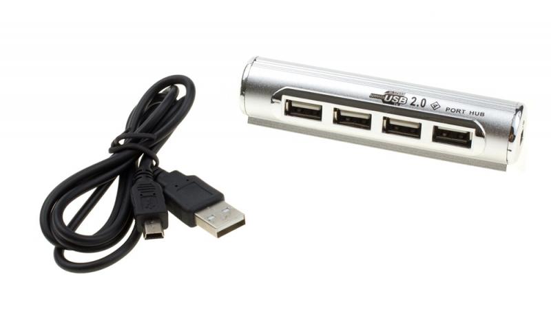 4-port USB Hub USB2.0 - Silver Cylinder Design