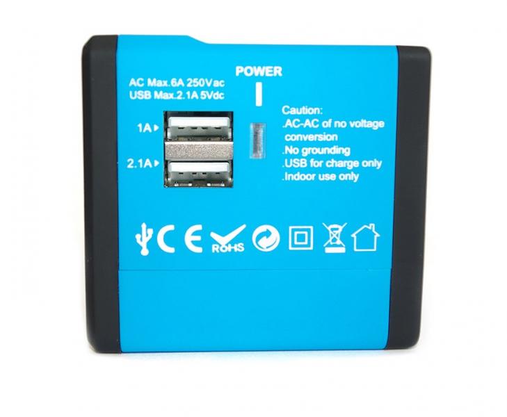 Rainbow Series Worldwide Travel Power Adapter with 2 USB ports (5V / 2 ...