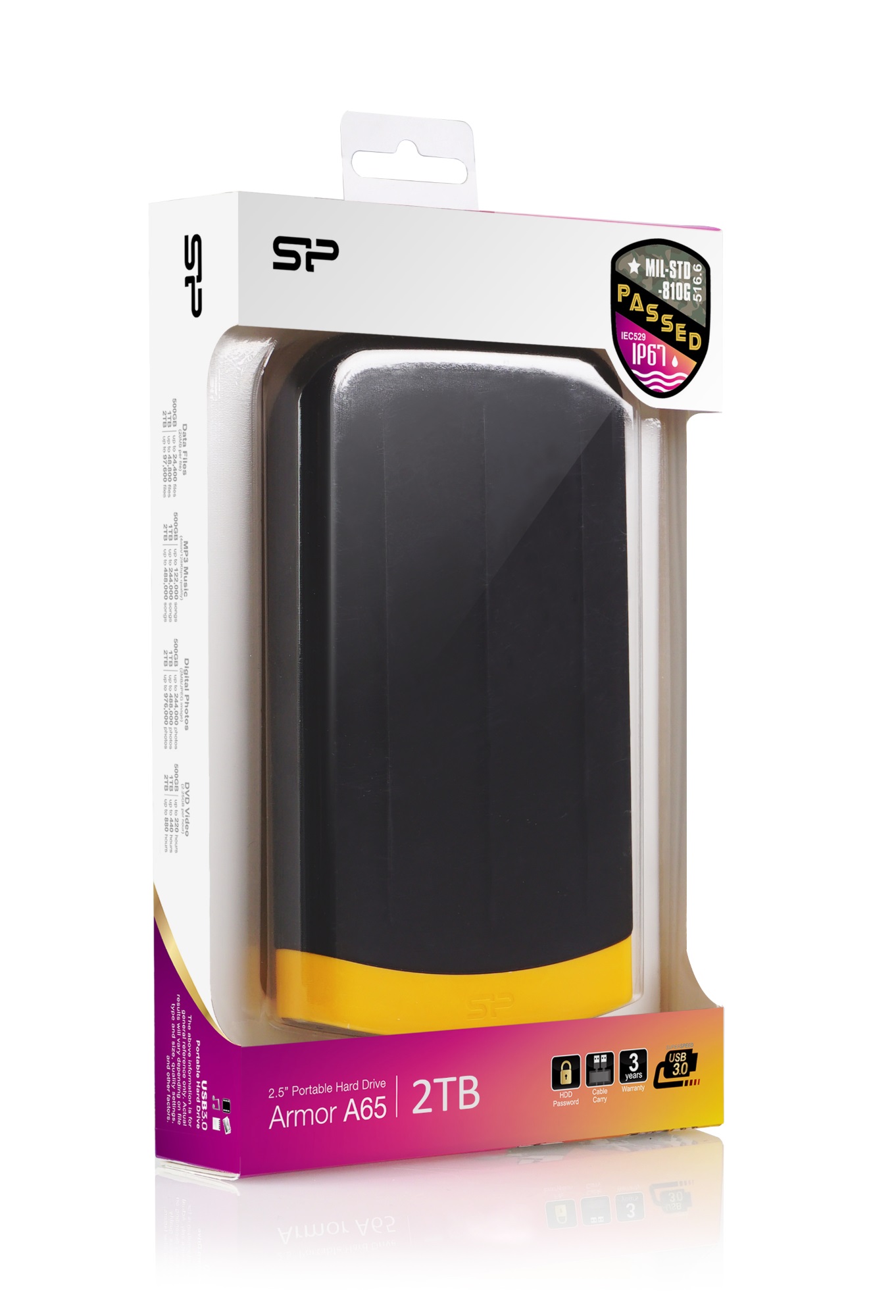 2TB Silicon Power Armor A65 Shockproof/Waterproof Portable Hard Drive ...
