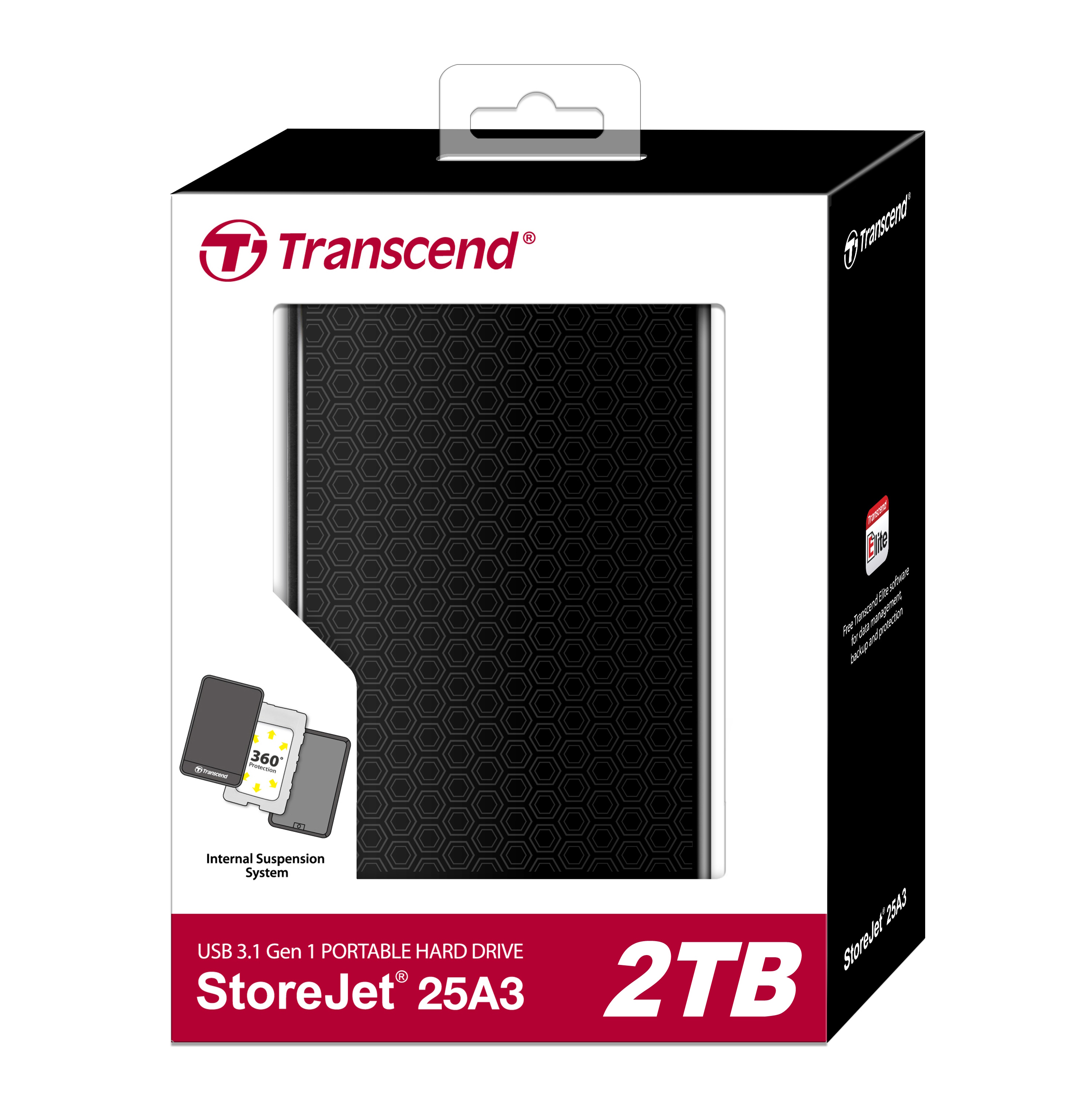 2TB Transcend StoreJet 25A3 USB 3.1 Gen 1 Portable Hard Drive - Black ...