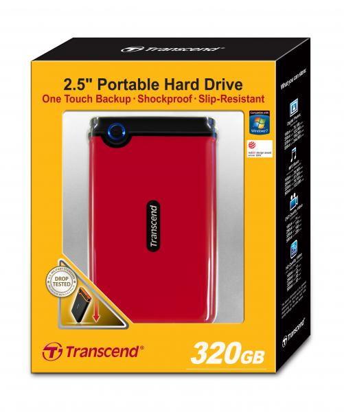 320GB Transcend StoreJet 25 Mobile RED External 2.5" Hard Drive Shock ...